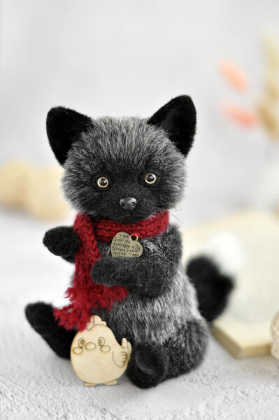 Silver fox teddy baby stuffed toy handmade by Elena Lemerk Bear Pile