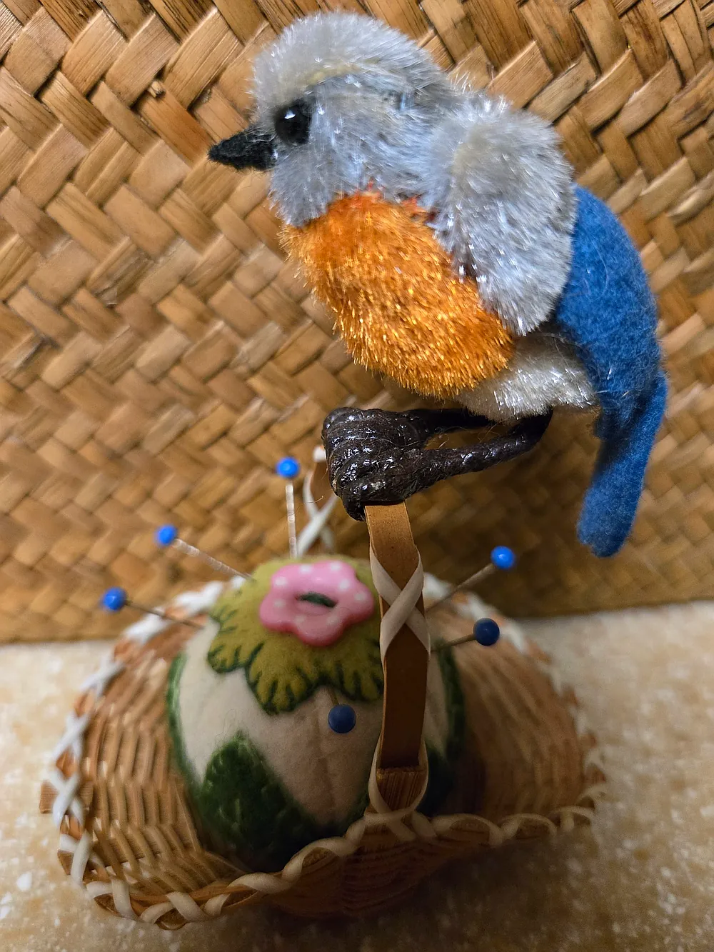 Bluebird on Basket by Janie Comito - Bear Pile