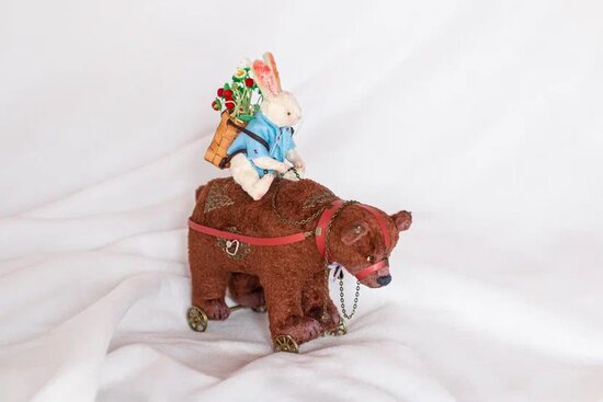 Automaton bear on wheels with a bunny. Handma by Deryabina Liliya ...