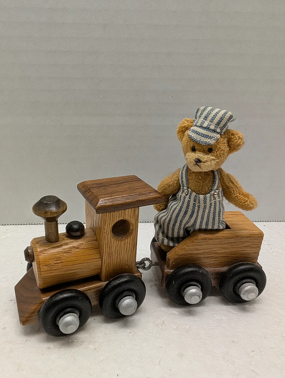 Casey the Engineer Bear with Wooden Train by Pat Carriker - Bear Pile