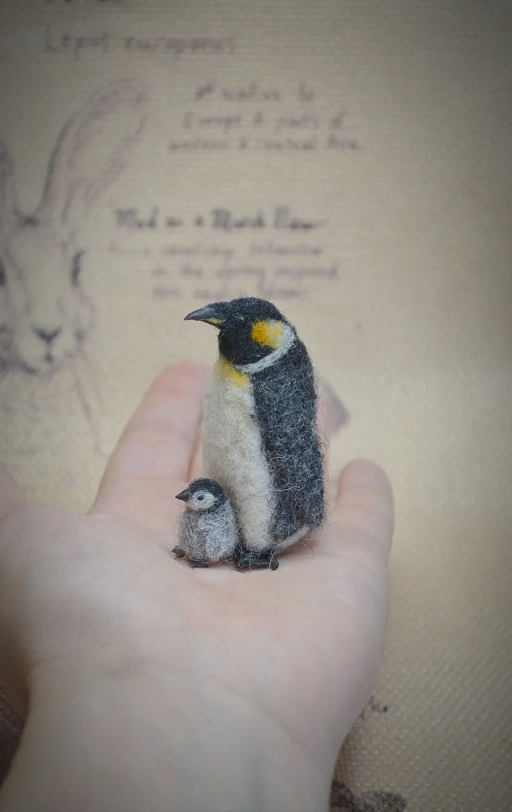 Penguin with Chick Needle Felted ministure by Lana Hromova - Bear Pile
