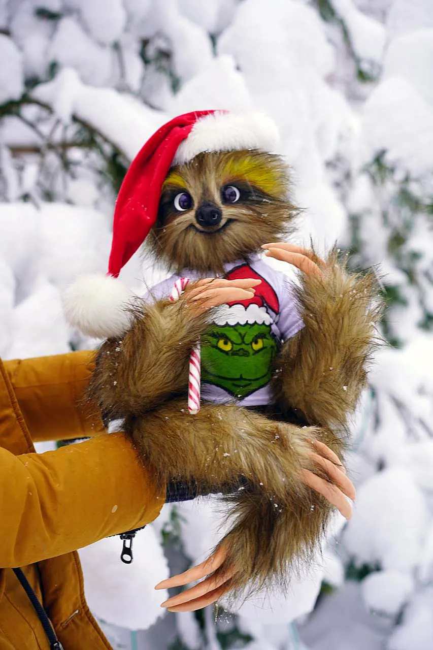 Santa Sloth with Grinch by Asel Rin - Bear Pile