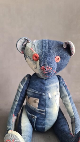 Upcycled denim bear by Marina Tivodar - Bear Pile